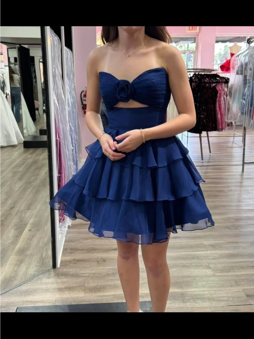 Sherri Hill | Dresses | Sherri Hill Navy Blue Strapless Ruffled ...